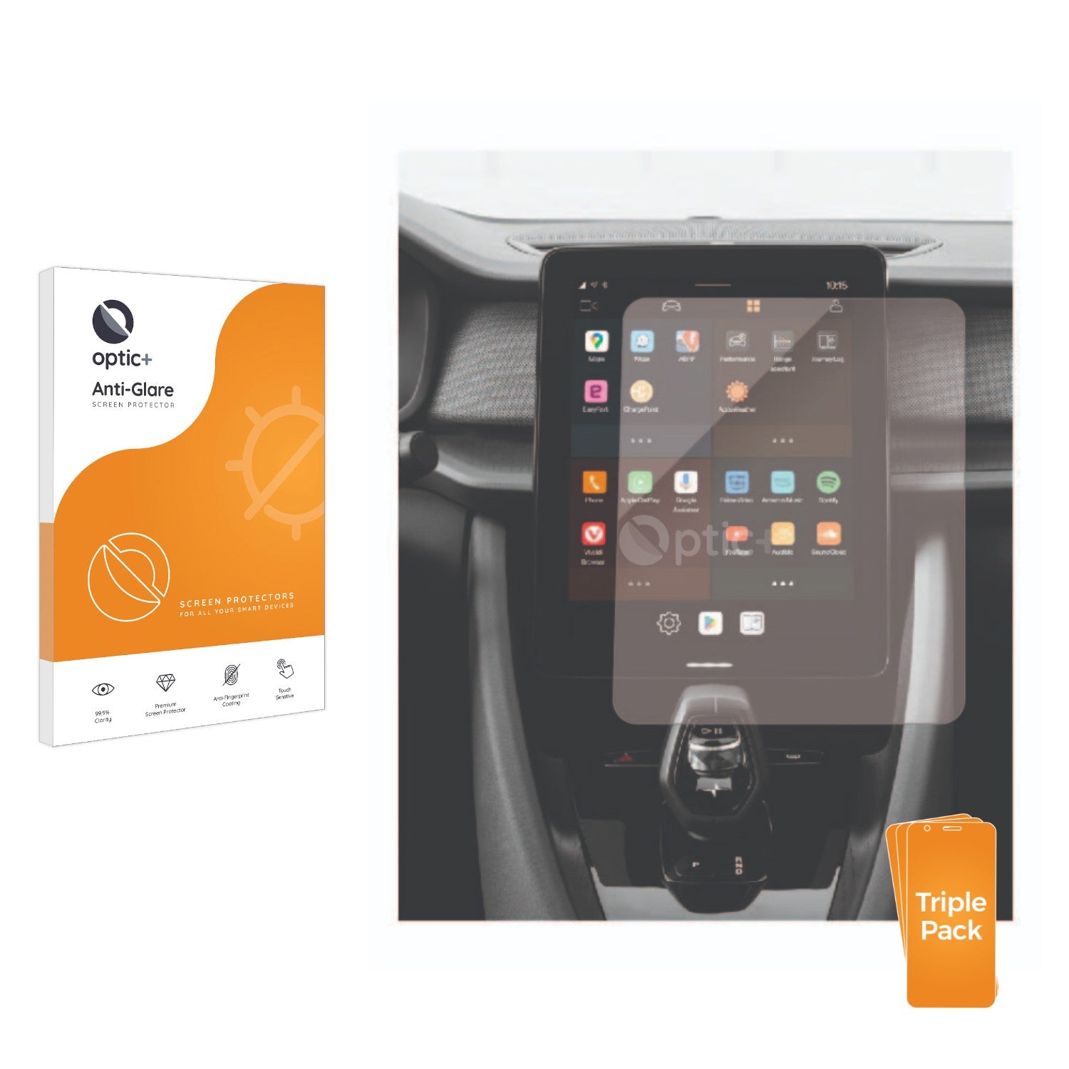 3pk Optic+ Anti-Glare Screen Protectors for Polestar 2 2020 Infotainment System - ScreenShield