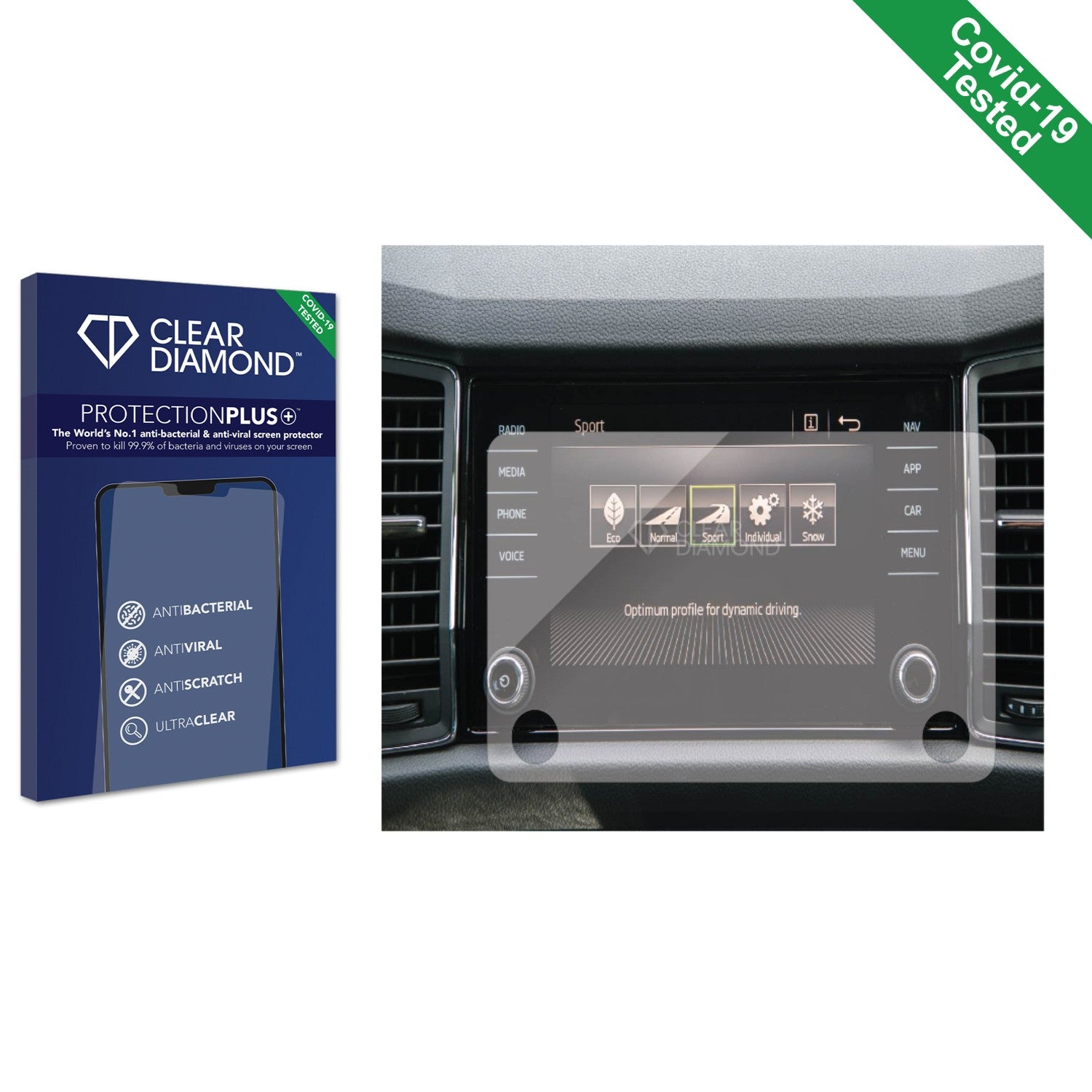 Clear Diamond Anti-viral Screen Protector for Skoda Amundsen Kodiaq ...