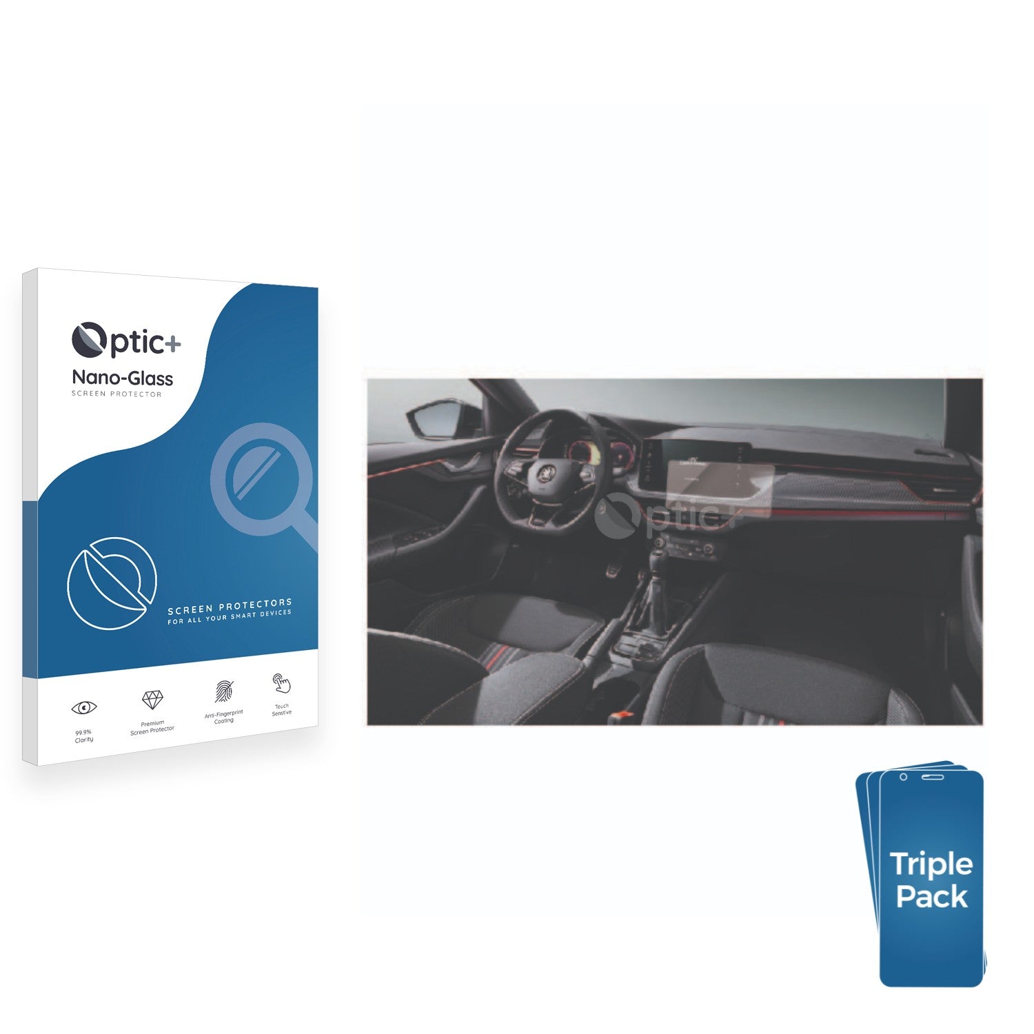 3pk Optic+ Nano Glass Screen Protectors for Skoda Scala Monte Carlo ...