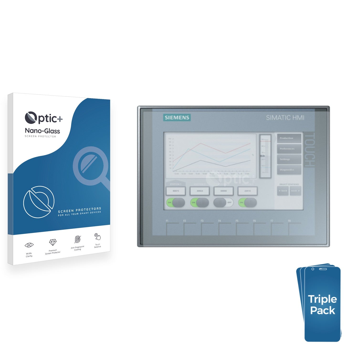 3pk Optic+ Nano Glass Screen Protectors for Siemens Simatic HMI KTP 700 ...