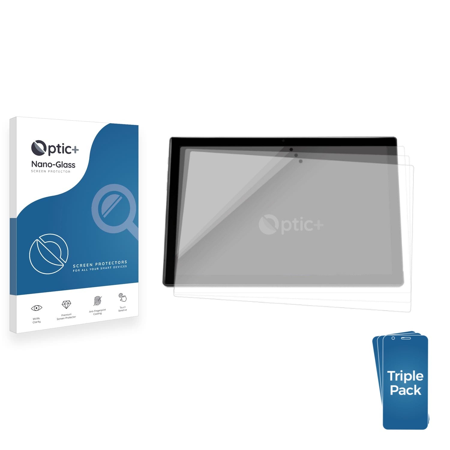 3pk Optic+ Nano Glass Screen Protectors for KADYBE D105 10.1 - ScreenShield